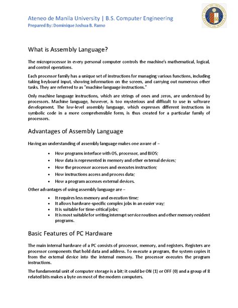 Compro 1 Assembly Programming Tutorial Prepared By Dominique Joshua B Ramo What Is