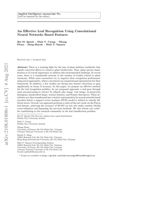Pdf An Effective Leaf Recognition Using Convolutional Neural Networks