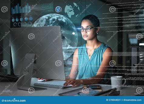 Computer Hologram, Global Network and Woman Reading Data Analysis of ...
