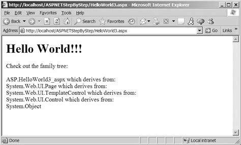 The Canonical Hello World Application ASP NET