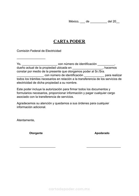 Formato De Carta Poder Para Tramites Cfe