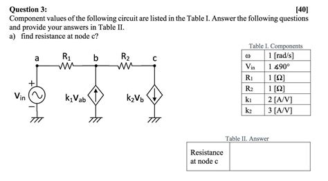 solved 0 question 3 [40] component values of the following
