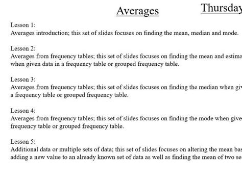 Averages Lessons1 5 Teaching Resources