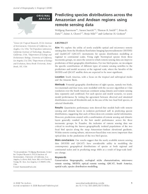 Pdf Predicting Species Distributions Across The Amazonian And Andean