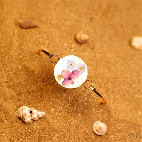 Blue White Purple Forget Me Not Pressed Dried Flower Bracelet