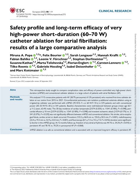 Pdf Safety Profile And Long Term Efficacy Of Very High Power Short Duration 6070 W Catheter