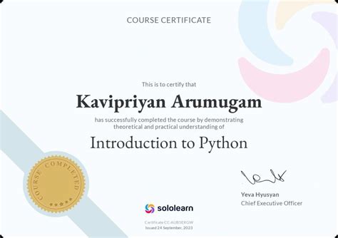 Kavipriyan Arumugam On Linkedin I Have Completed An Introduction To A Python Course In