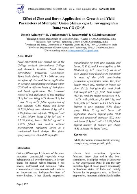 Pdf Effect Of Zinc And Boron Application On Growth And Yield