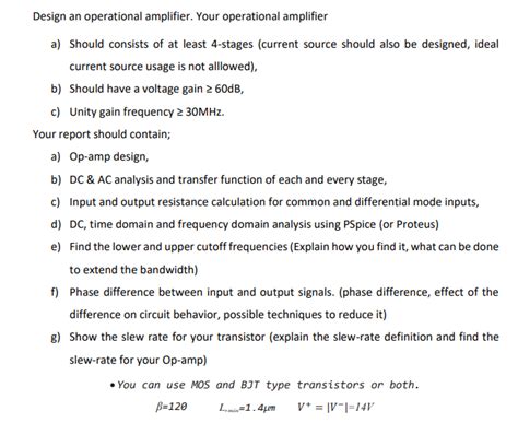 Design An Operational Amplifier Your Operational Chegg Com