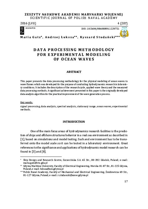 Pdf Data Processing Methodology For Experimental Modeling Of Ocean Waves