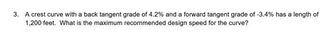Solved A Crest Curve With A Back Tangent Grade Of Chegg