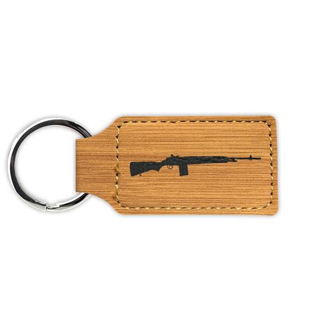 M1a Carbine Keychain Leatherette Rectangle Laser Engraved Many Colors Key Chain Ring