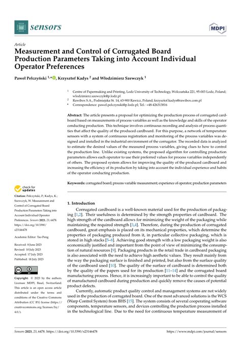 Pdf Measurement And Control Of Corrugated Board Production Parameters
