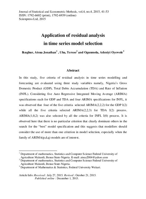 Pdf Application Of Residual Analysis In Time Series Model Selection Application Of Residual