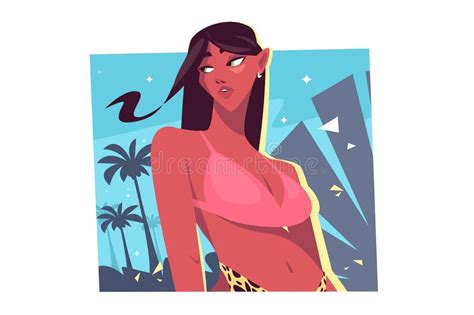 Cute Girl In Swimsuit On Beach Summer Time Stock Vector Illustration