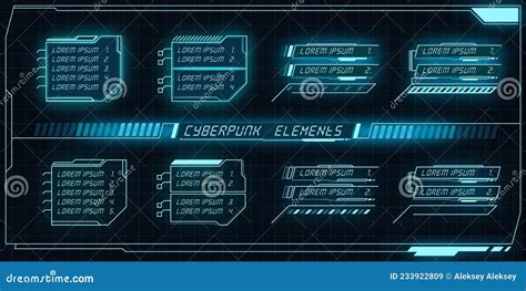 Scifi Futuristic Panel Collection Of Hud Elements Gui Vr Ui Design Cyberpunk Neon Glow Retro