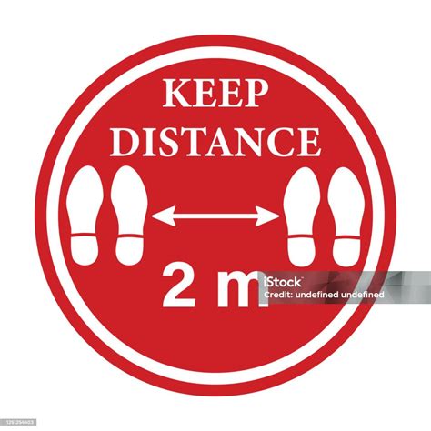 코로나바이러스 나 코비드19로부터 보호하기 위해 사람들 사이의 거리를 2m로 유지하는 것이 중요하다는 것을 상기시키는 경고 표지판이 있는 스티커입니다 벡터 일러스트레이션