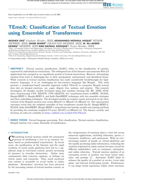 Pdf Temox Classification Of Textual Emotion Using Ensemble Of Transformers