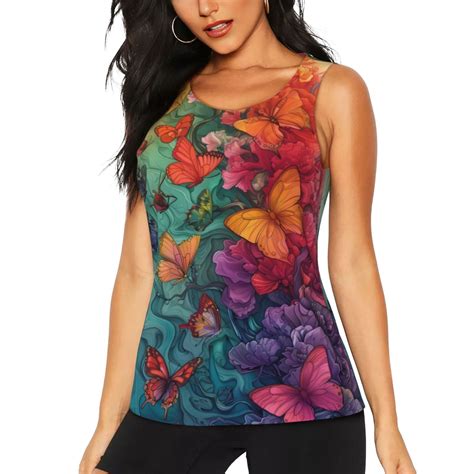 Daiia Butterfly Flower Cascade Printed Womens Workout Tops For Women