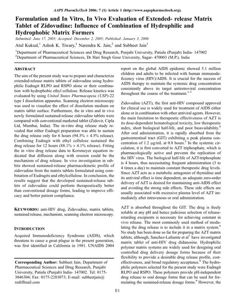 Pdf Formulation And In Vitro In Vivo Evaluation Of Extended Release Matrix Tablet Of