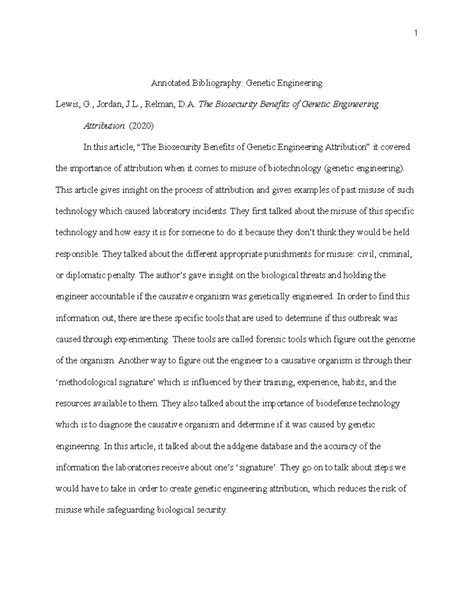 annotated bibliography genetic engineering 1 annotated bibliography