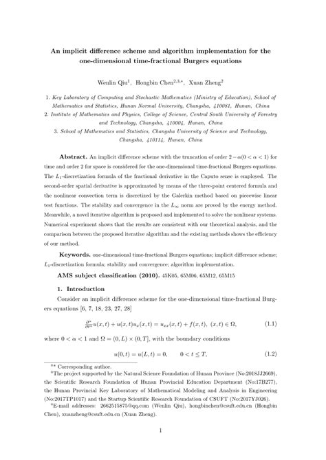 Pdf An Implicit Difference Scheme And Algorithm Implementation For The One Dimensional Time