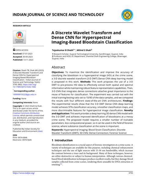 PDF A Discrete Wavelet Transform And Dense CNN For Hyperspectral Imaging Based Bloodstain