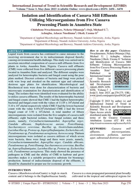 Isolation And Identification Of Cassava Mill Effluents Utilizing Microorganisms From Five