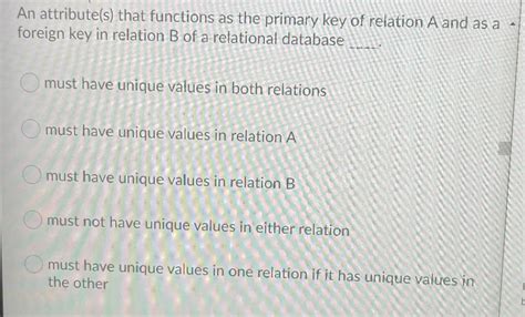 Solved An Attributes That Functions As The Primary Key Of