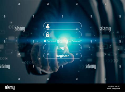 Businessman Hand Touching Blue Username Password Login And Register Interface Online Security