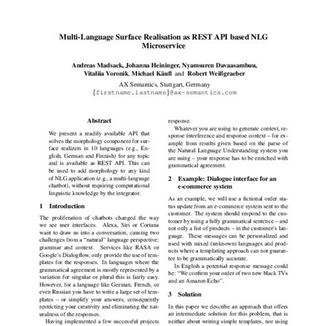 Multi Language Surface Realisation As Rest Api Based Nlg Microservice