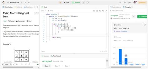 100daysofcode Day56 Leetcode Matrix Diagonals Problemsolving Dsa