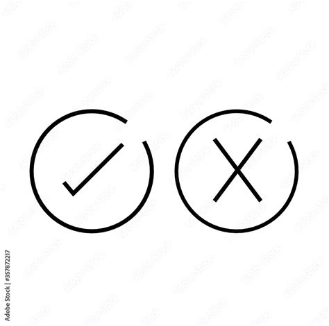 Thin Line Check Mark Icons Green Tick And Red Cross Checkmarks Flat Line Icons Set Illustration