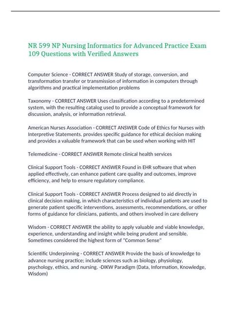 Nr 599 Np Nursing Informatics For Advanced Practice Exam 109 Questions With Verified Answers 100