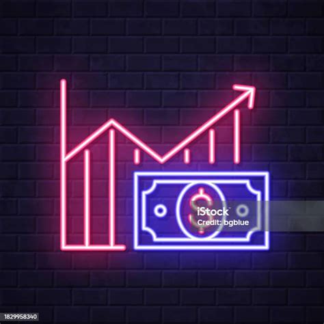 달러 지폐로 성장하는 그래프 벽돌 벽 배경에 빛나는 네온 아이콘 가격에 대한 스톡 벡터 아트 및 기타 이미지 가격 개념 경제 Istock