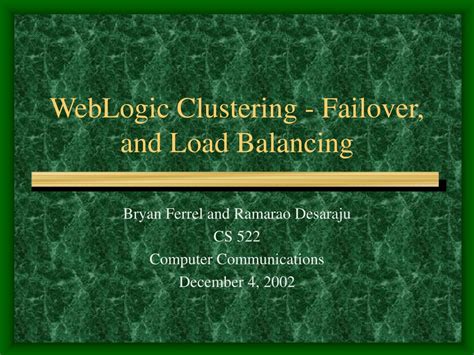 PPT WebLogic Clustering For High Availability PowerPoint Presentation ID