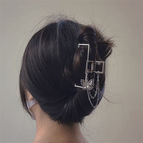 자체제작핸드메이드 실버 체인 나비 드롭 집게핀 헤어핀 Y2k 헤어 집게삔 머리핀 올림머리 반묶음 반머리 여자친구선물 친구