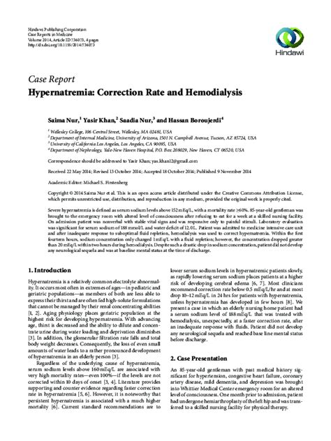 Pdf Hypernatremia Correction Rate And Hemodialysis