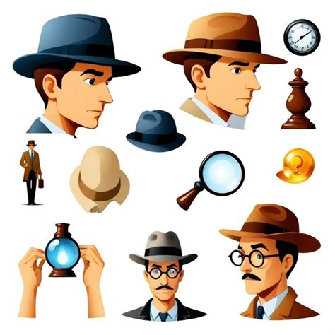 Individual Solving A Mystery With A Clever Detective Vector Set White Background Isolated A High