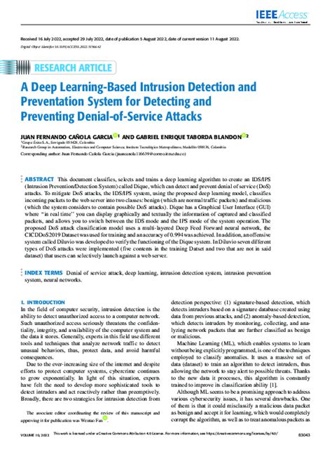 Pdf A Deep Learning Based Intrusion Detection And Preventation System For Detecting And