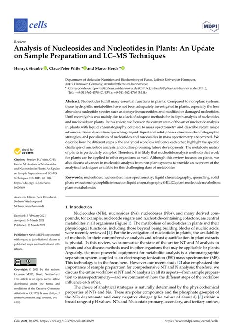 PDF Analysis Of Nucleosides And Nucleotides In Plants An Update On Sample Preparation And LC