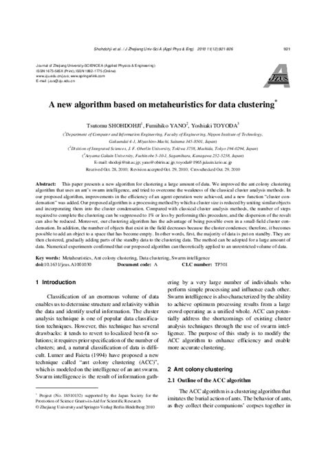 Pdf A New Algorithm Based On Metaheuristics For Data Clustering
