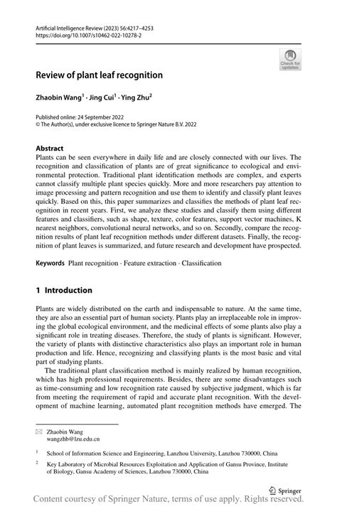 Review Of Plant Leaf Recognition