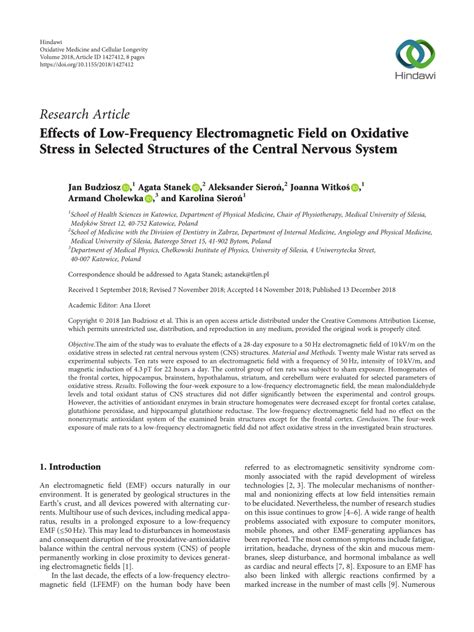 Pdf Effects Of Low Frequency Electromagnetic Field On Oxidative Stress In Selected Structures