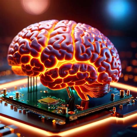 Brain On A Microchip Showing Artificial Intelligence And Computer Processing Stock Illustration