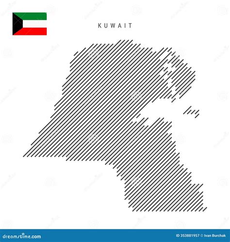 kuwait map from pattern of black slanted parallel lines flat vector illustration isolated on