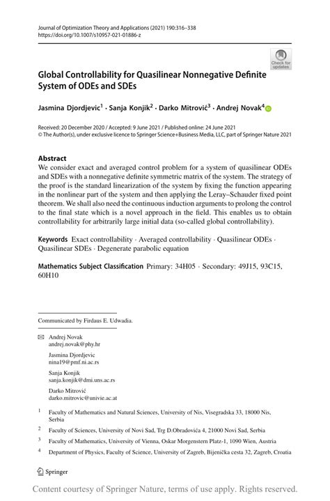 Global Controllability For Quasilinear Nonnegative Definite System Of