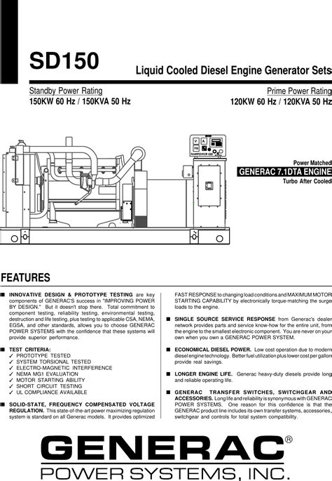 Generac Power Systems Sd150 Users Manual Sd100