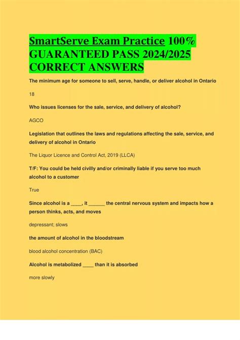 BEST REVIEW SmartServe Exam Practice 100 GUARANTEED PASS 2024 2025 CORRECT ANSWERS ServSafe