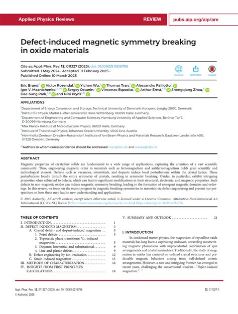 Pdf Defect Induced Magnetic Symmetry Breaking In Oxide Materials